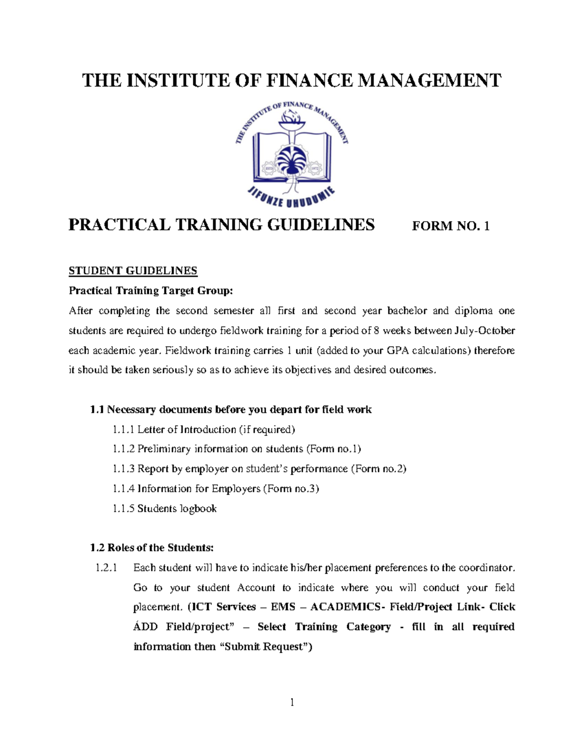 Guidelines for students - Form N0 - THE INSTITUTE OF FINANCE MANAGEMENT ...