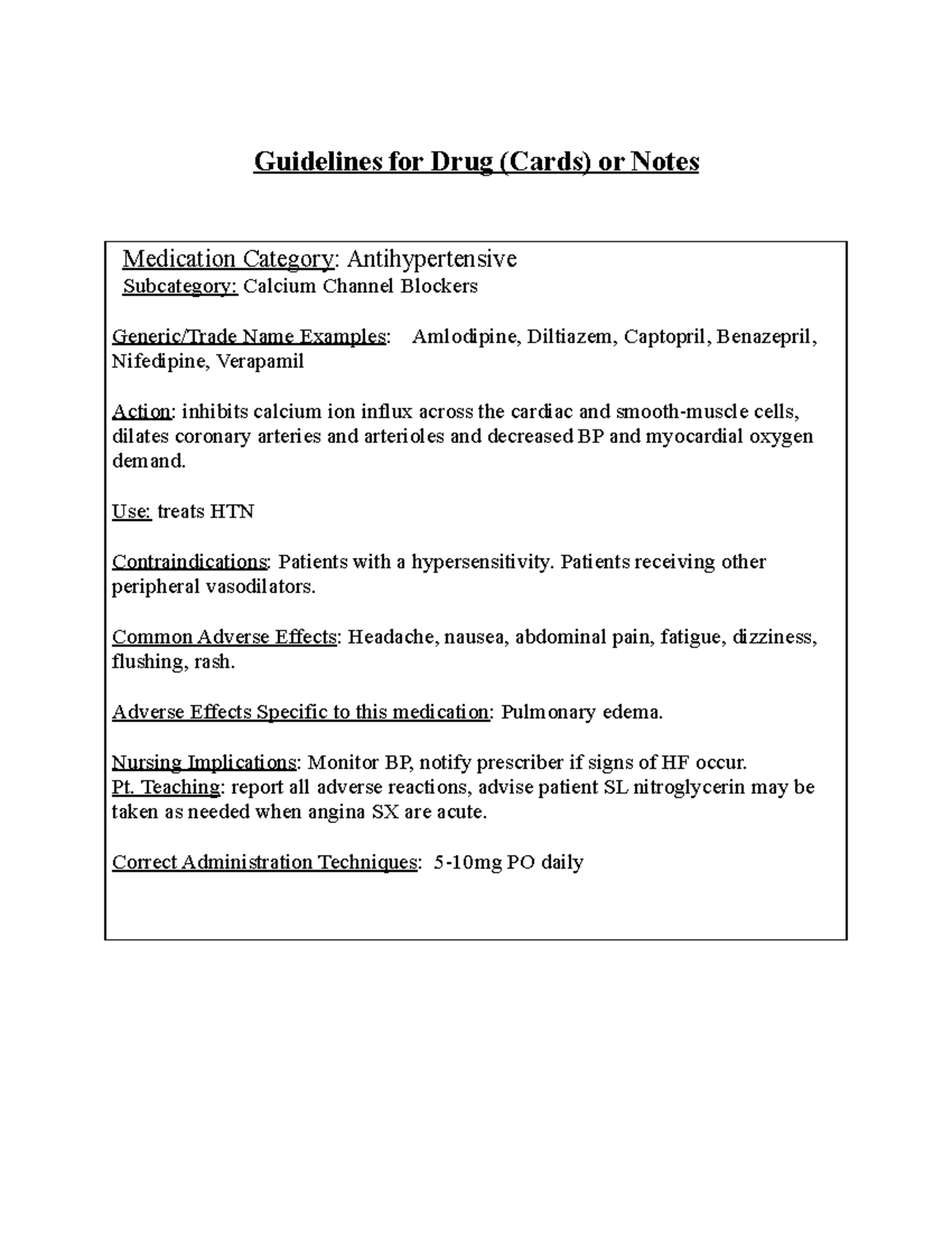 Amlodipine - drug card/study guide - NUR 205 - ECPI University - Studocu
