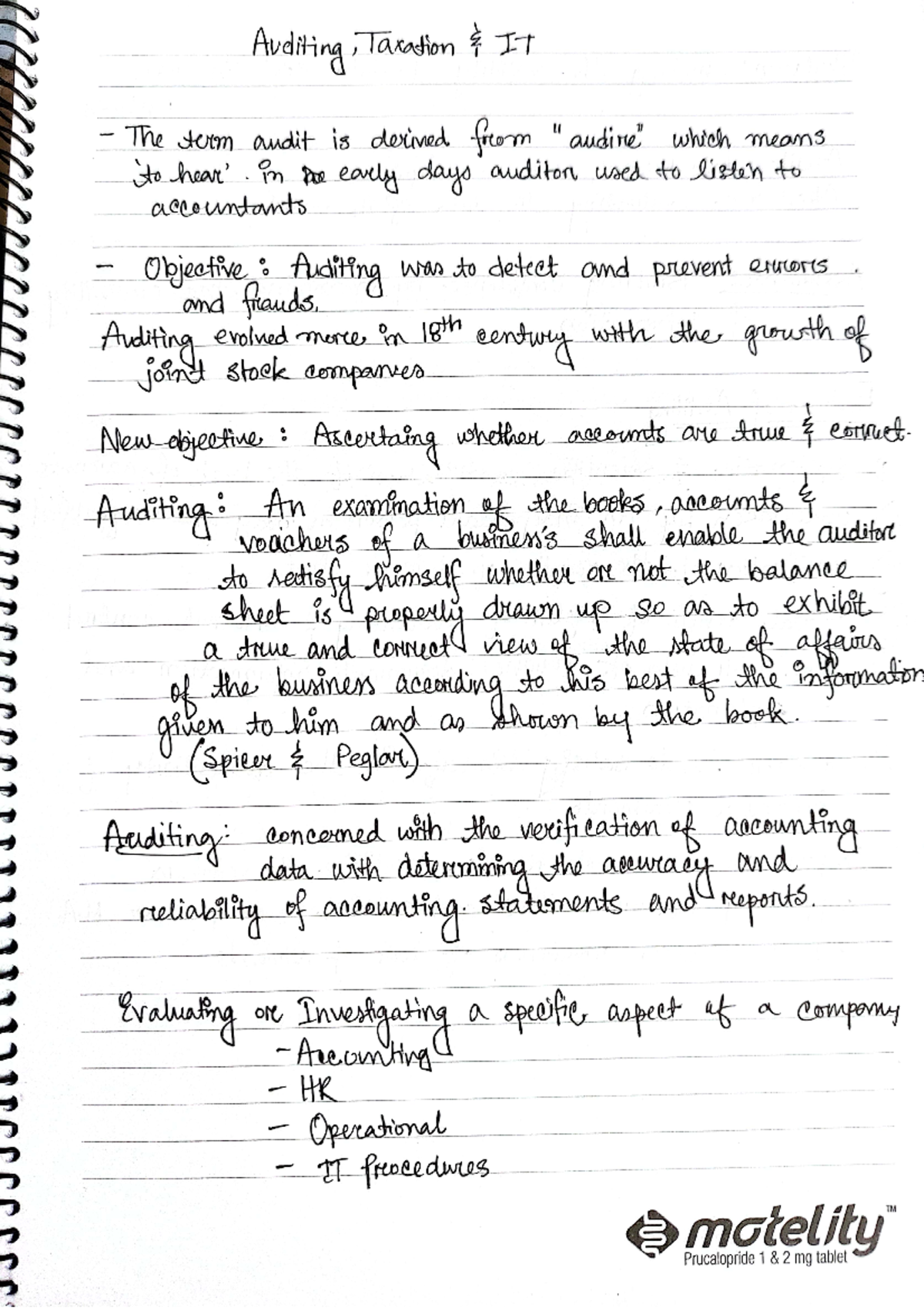 Audit note - Class Notes - Audit & Assurance - Studocu