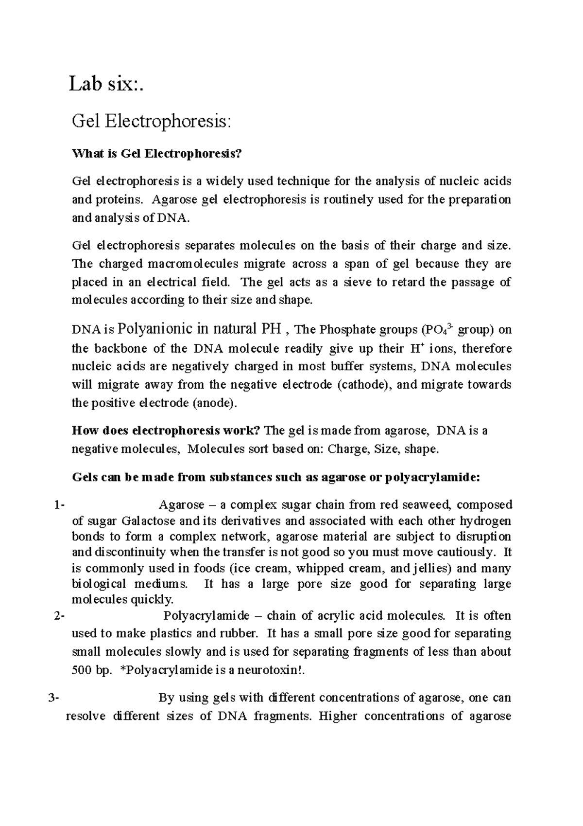 Gel Electrophoresis - Lab six:. Gel Electrophoresis: What is Gel ...