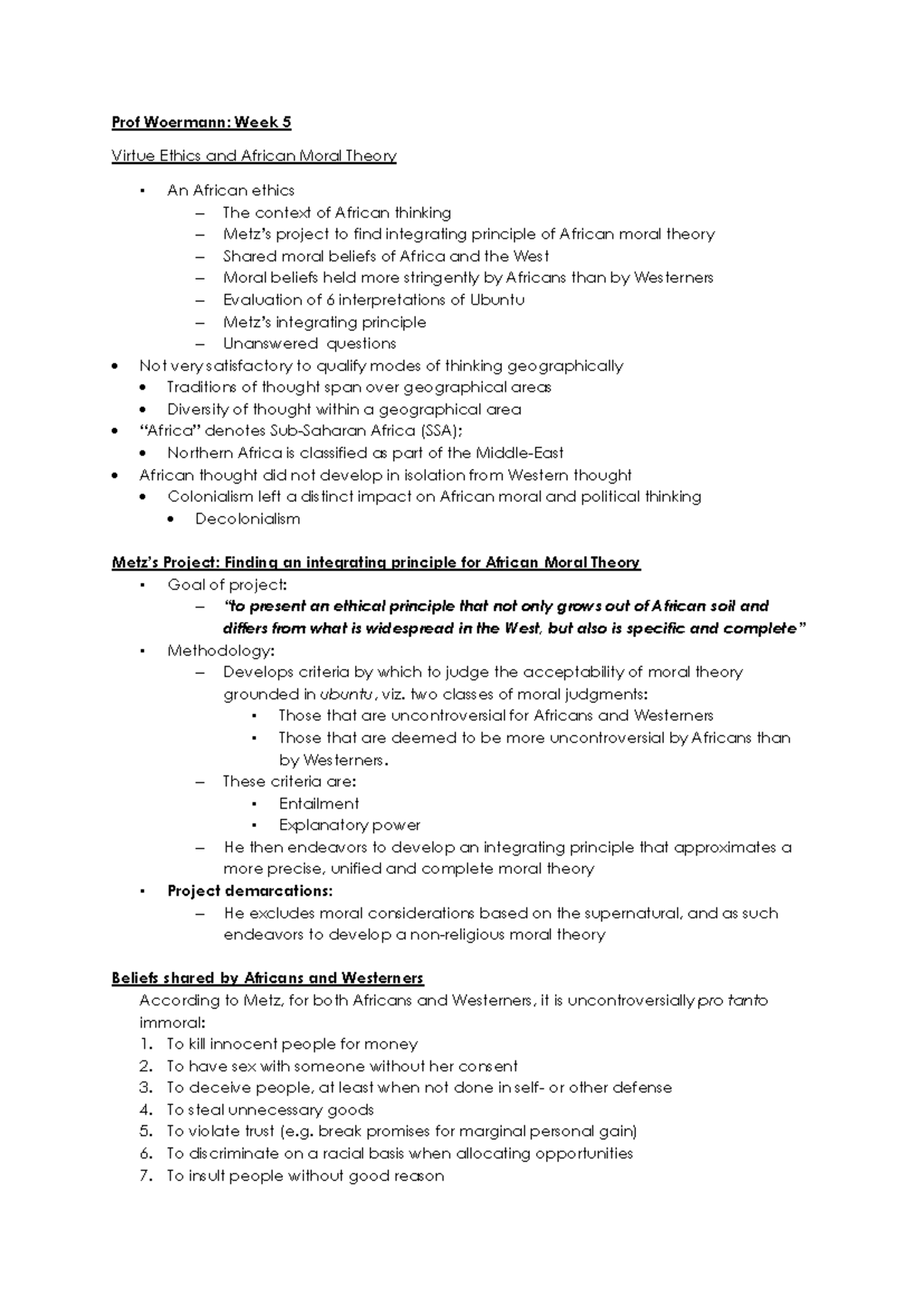 African Moral Theory - two classes of moral judgments: - Those that are ...