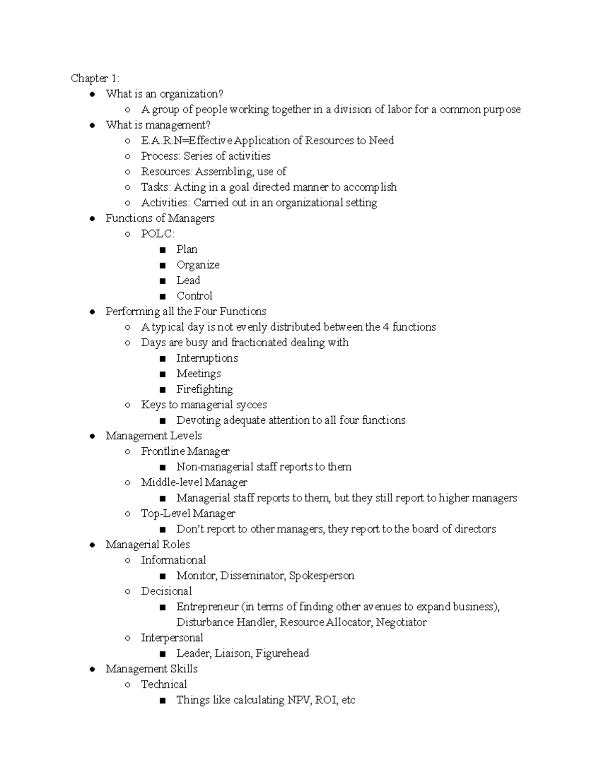 Management 301 Class Notes - Chapter 1: What is an organization? A ...