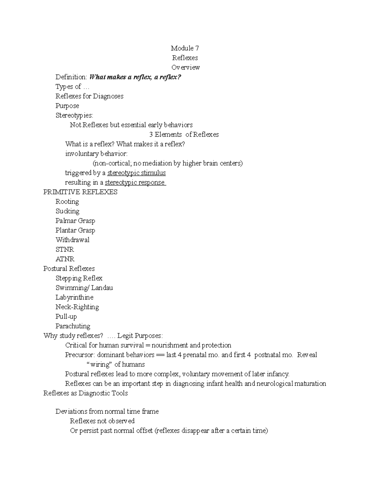 Motor Development Unit 2 Mod 7 - Module 7 Reflexes Overview Definition ...