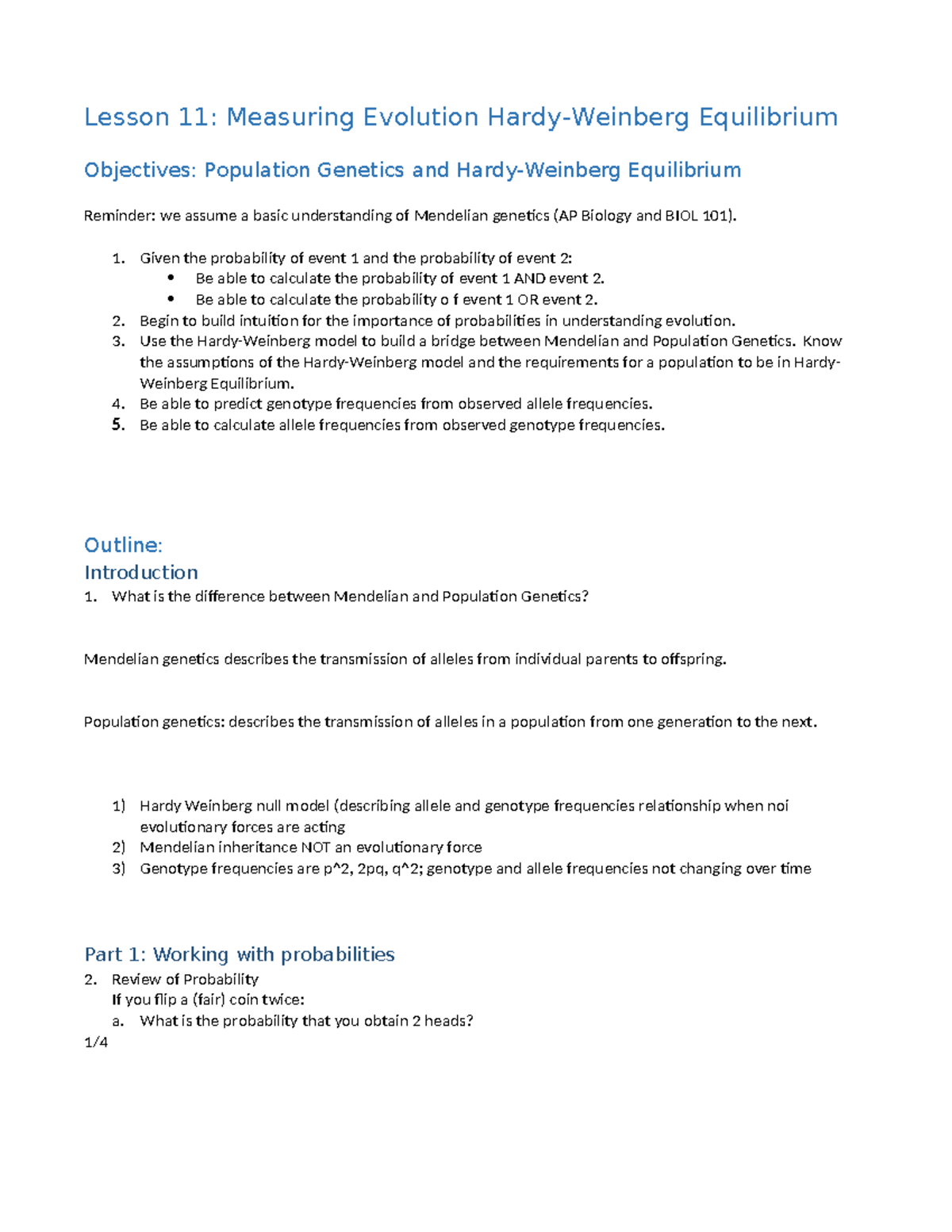 L11 Outline Measuring Evolution - Lesson 11: Measuring Evolution Hardy ...