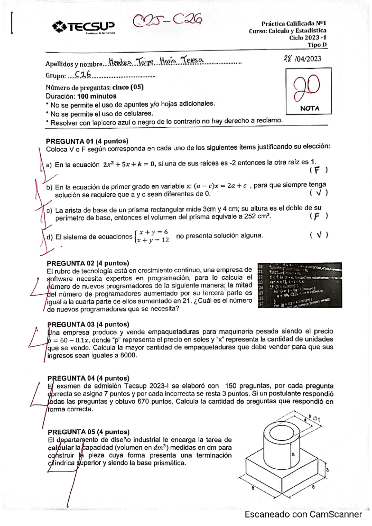 Evaluacion Teoria 1 - C25-C26 - calculo y estadistica - Studocu