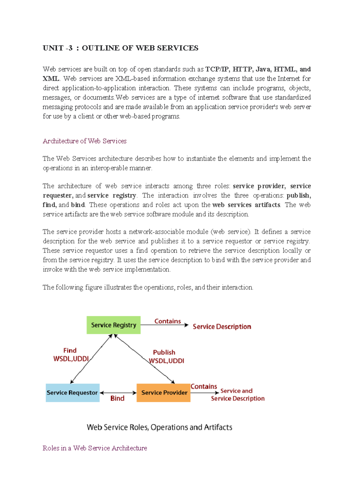 computer science - UNIT -3 : OUTLINE OF WEB SERVICES Web services are ...