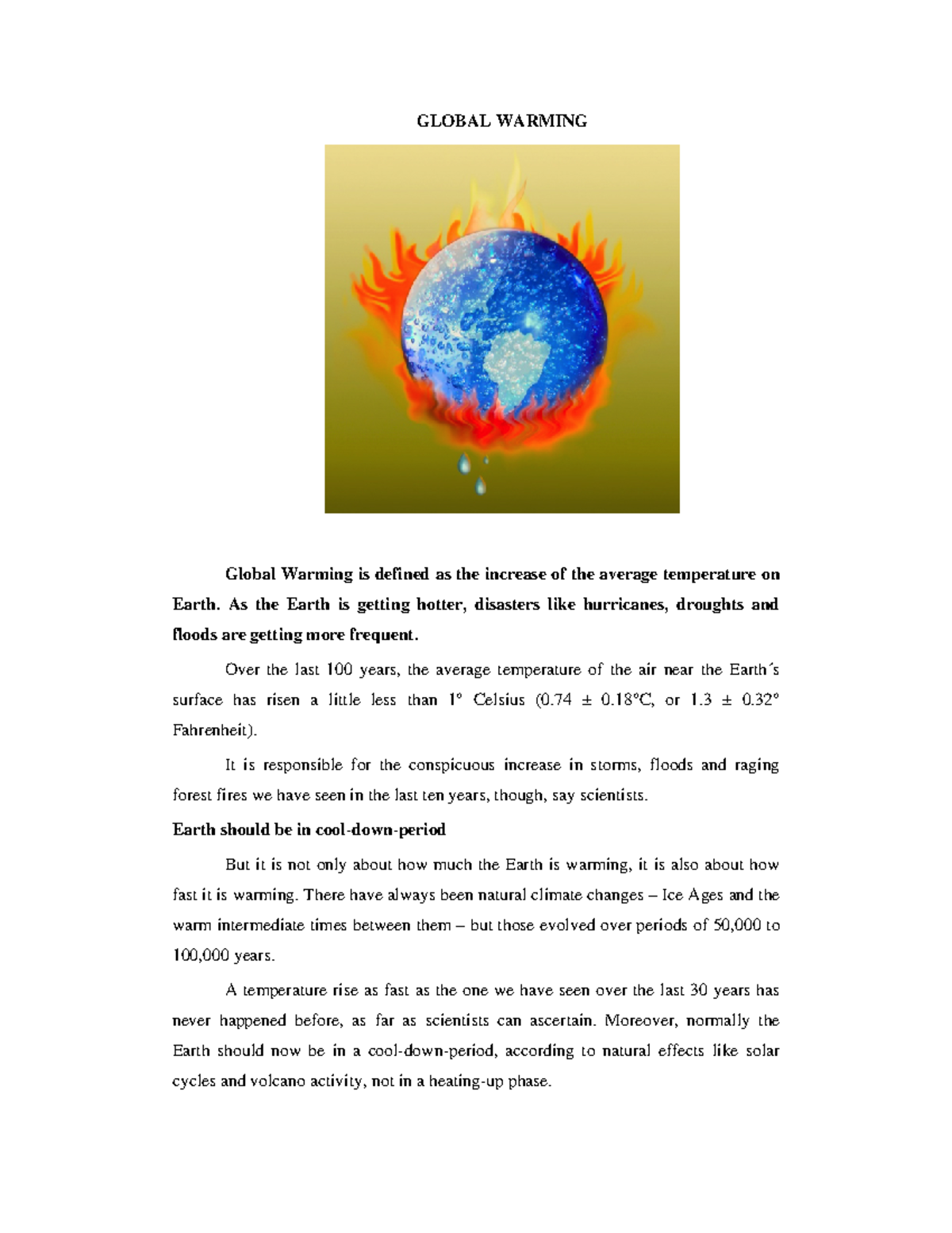 Globalwarming - Lecture notes - GLOBAL WARMING Global Warming is ...
