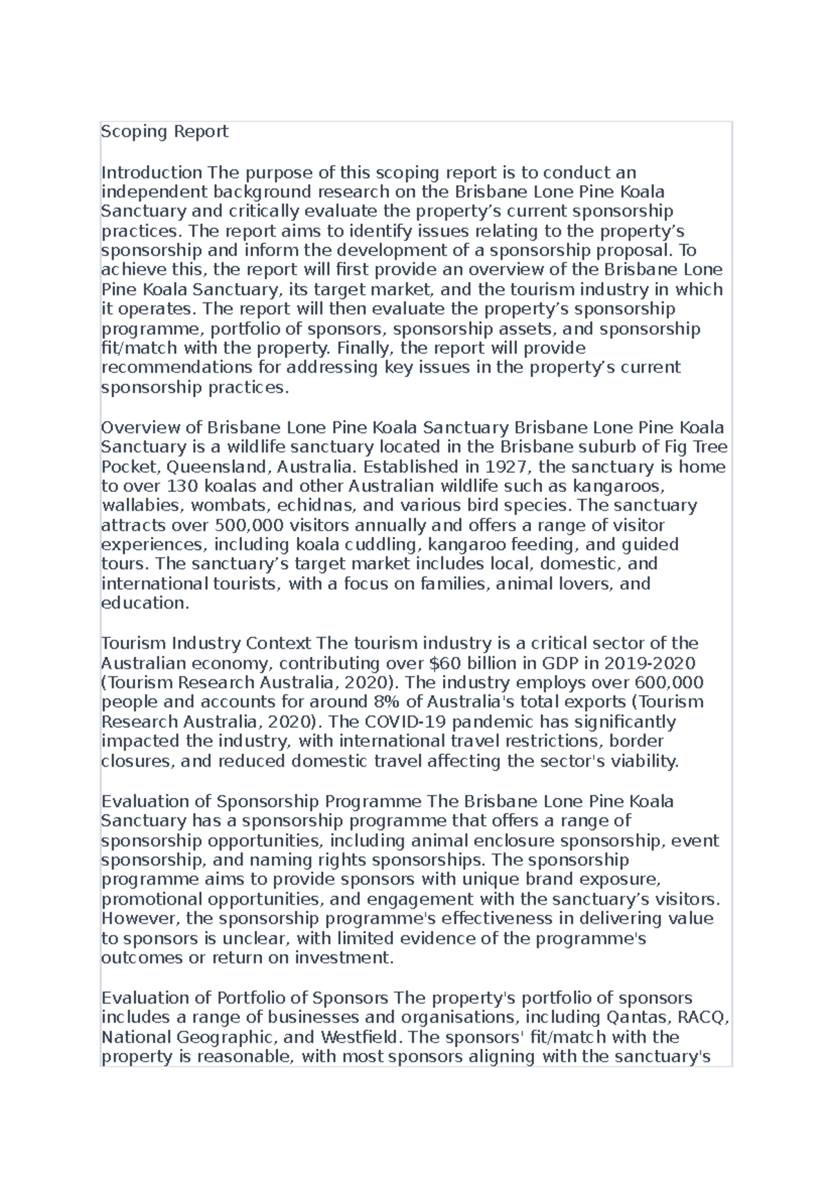 Scoping Report - SPonsorship - Scoping Report Introduction The purpose ...