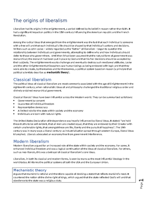 2 - core ideas of liberalism worksheet - Pre-chewed Politics Chapter 1 ...