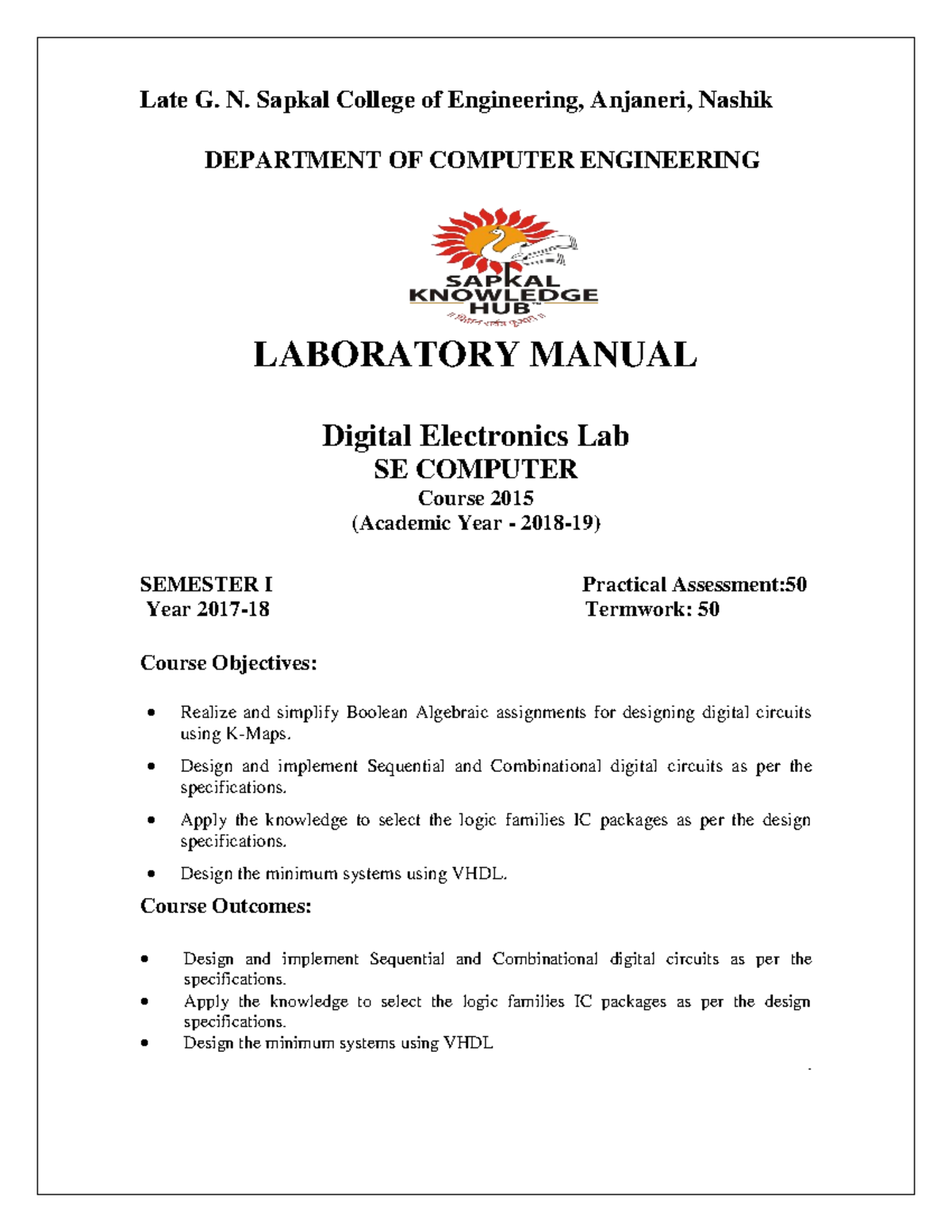 SE SEM 1 DELD - LAB Manual - Late G. N. Sapkal College of Engineering ...