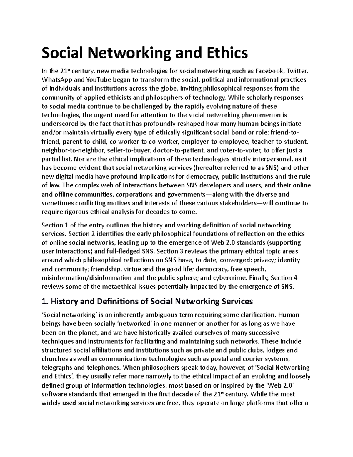 Module 11 Social Networking and Ethics- Lecture notes 11 - Social ...