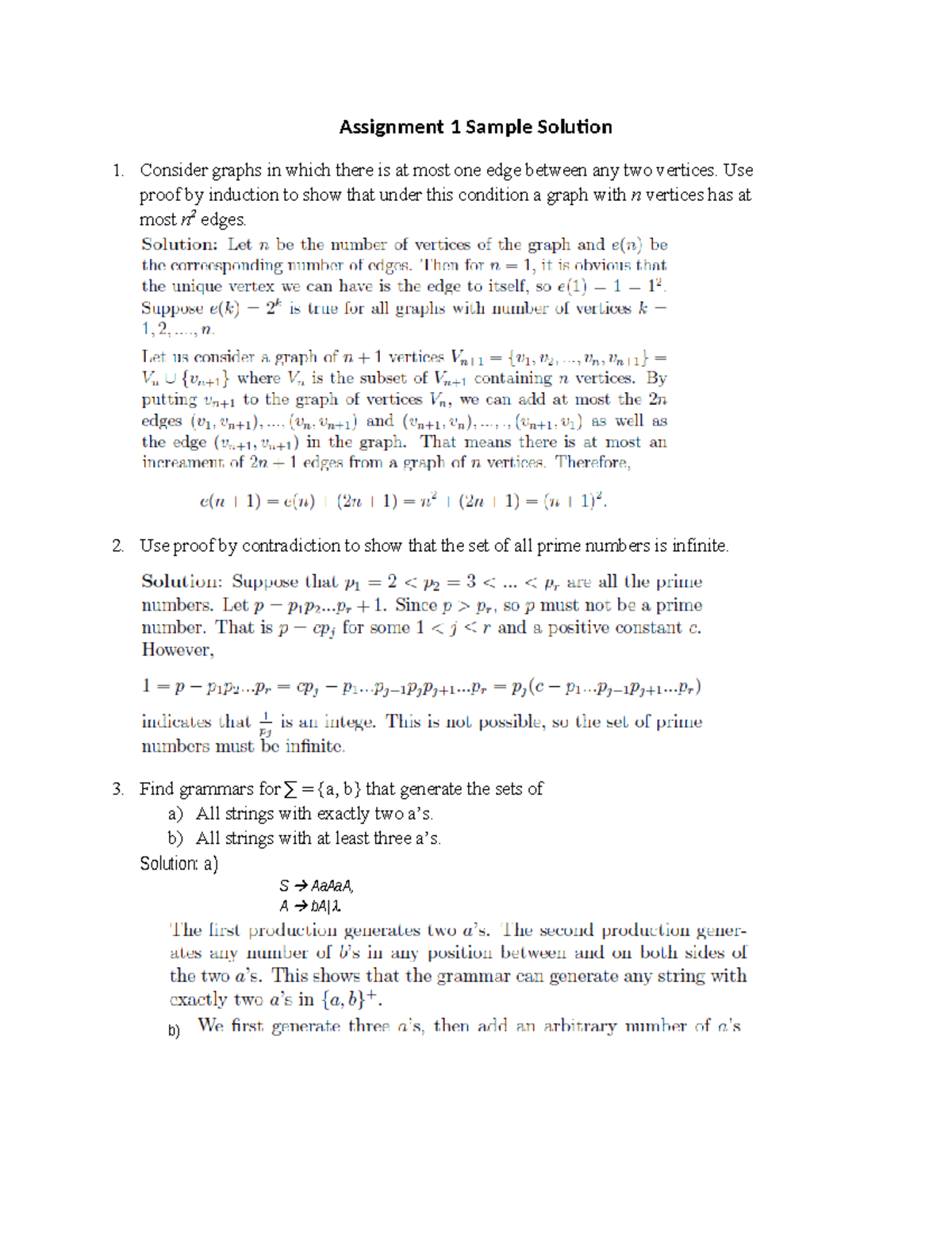 Assignment 1 Sample Solution - Assignment 1 Sample Solution Consider ...
