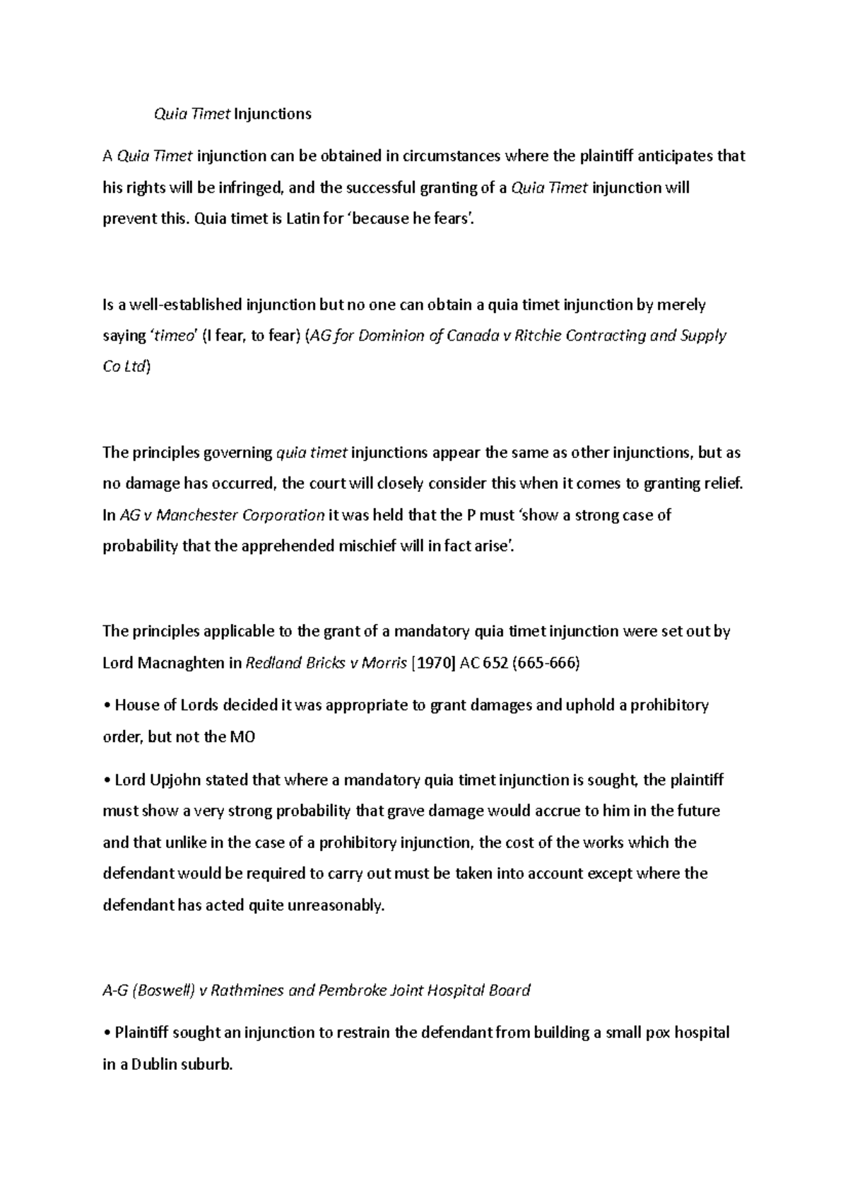 Quia Timet Injunction - Quia timet is Latin for ‘because he fears’. Is ...