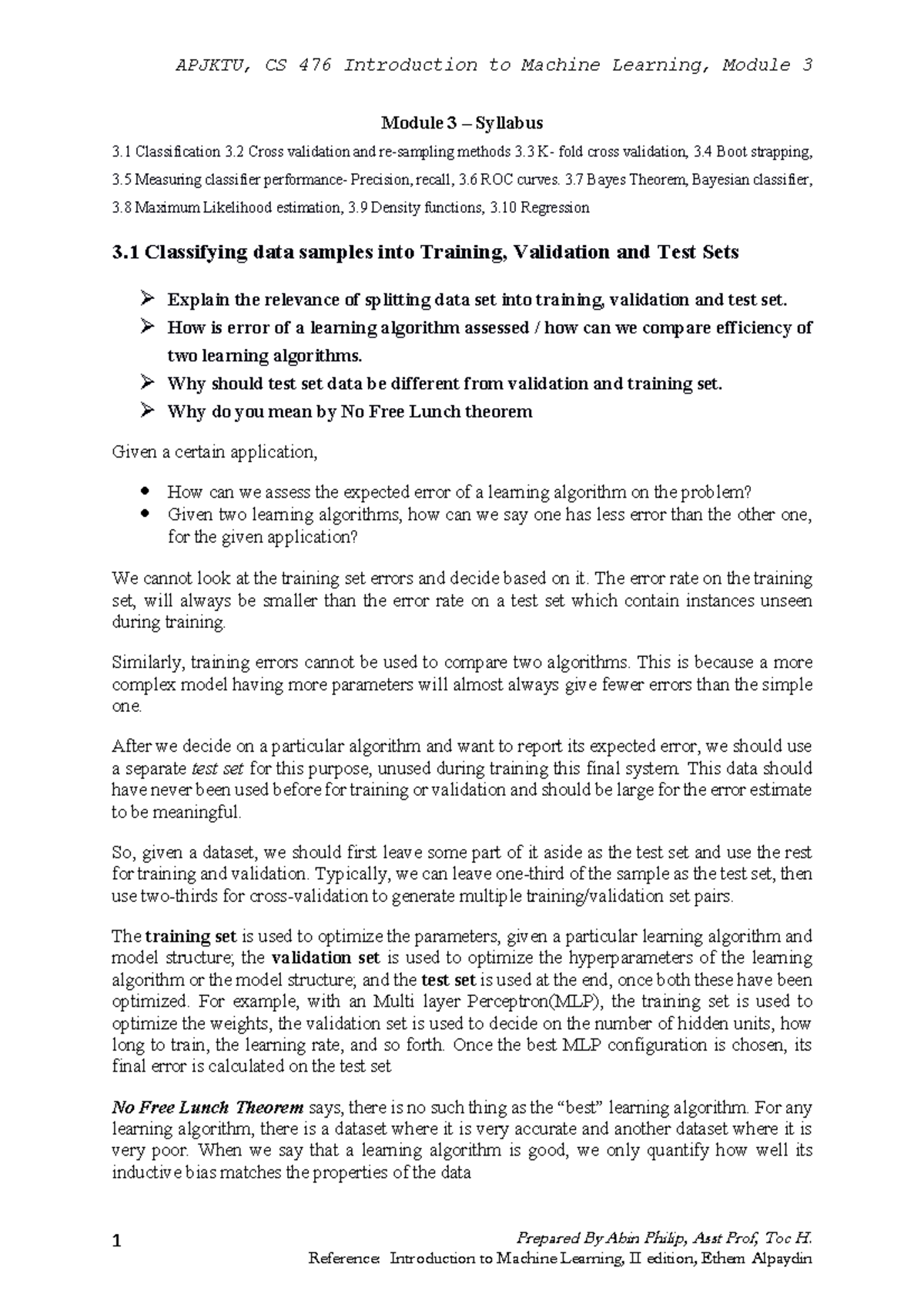 ML5 - Machine learning - Prepared By Abin Philip, Asst Prof, Toc H. 1 ...