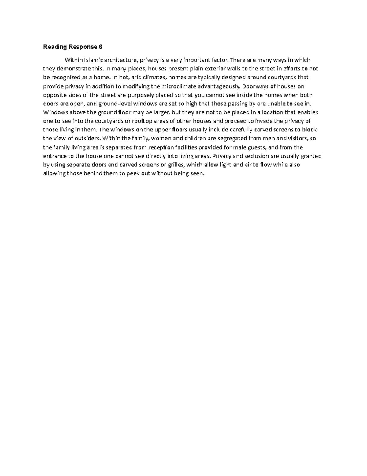 Reading response 6 - Reading Response 6 Within Islamic architecture ...