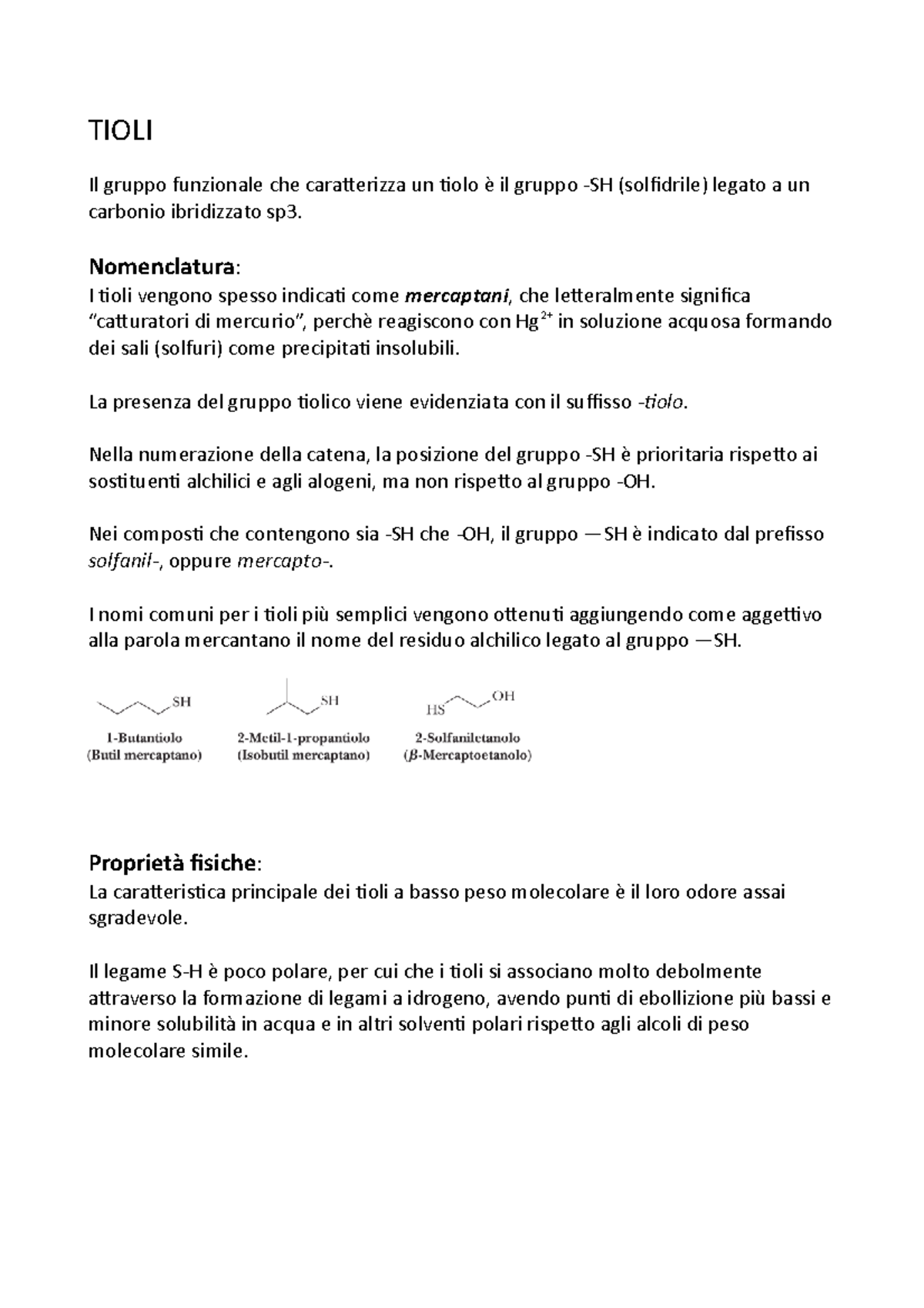 9. Tioli - Appunti lezioni di Chimica Organica 1, del corso di Chimica ...