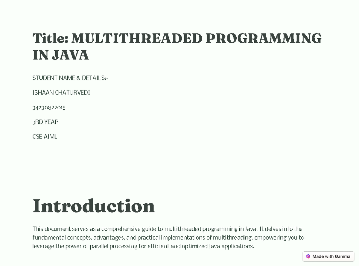 Title Multithreaded Programming IN JAVA - Itroductio This document serves as a comprehensive ...