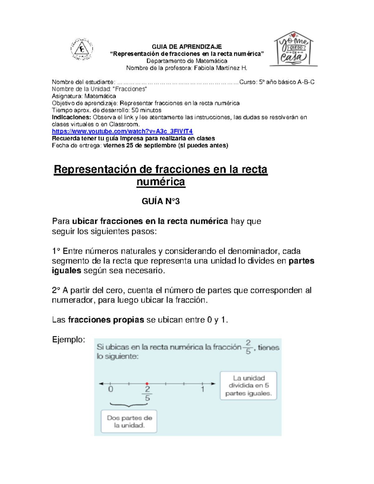 Fracciones recta numérica - GUIA DE APRENDIZAJE “Representación de ...