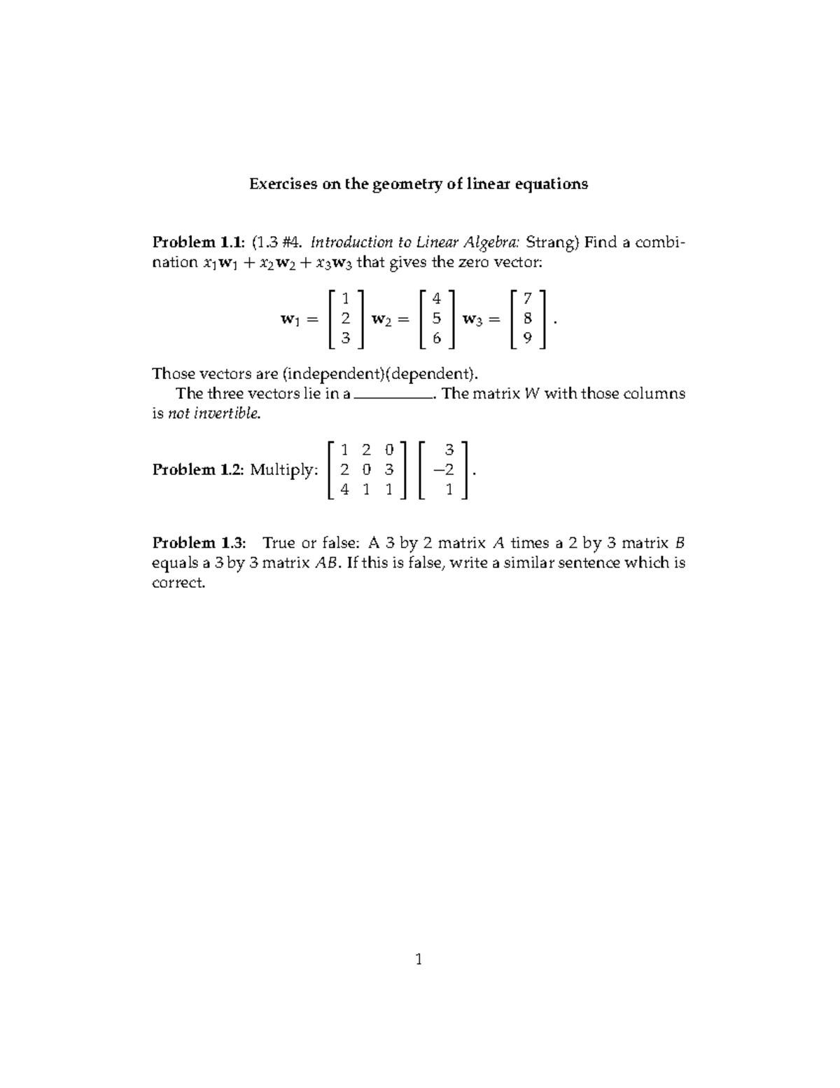 MIT18 06SCF11 Ses1 - aasd - Exercises on the geometry of linear ...