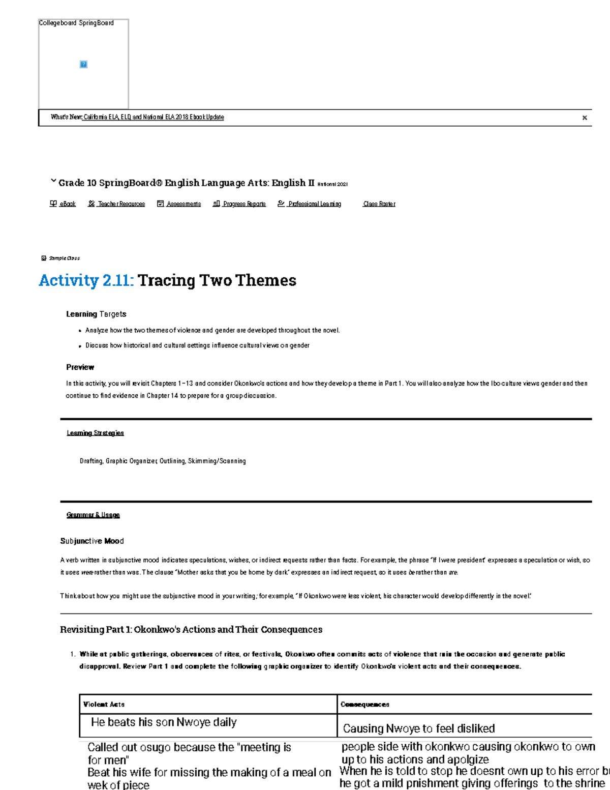 2.11 Tracing Two Themes - Collegeboard SpringBoard What's New ...