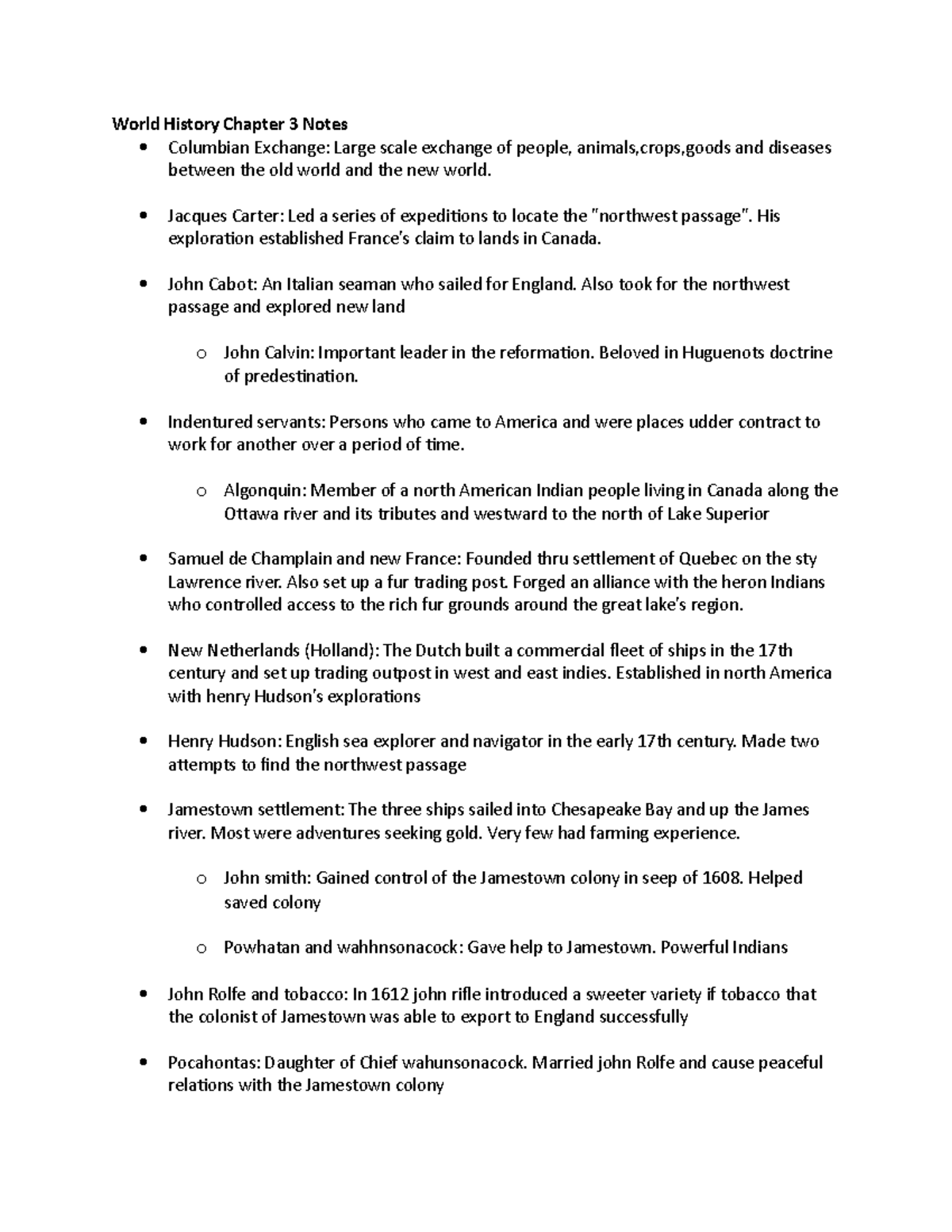 World History Chapter 3 Notes - World History Chapter 3 Notes Columbian ...