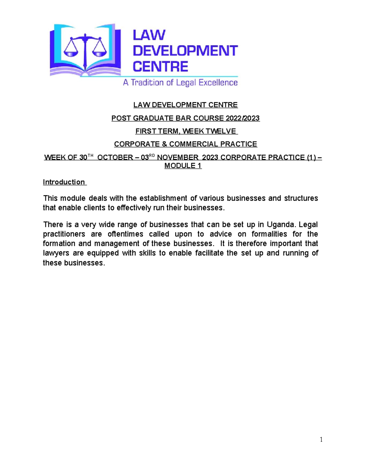 Module ONE CCP Workshop October 2023 Bussiness SET UP & Management ...