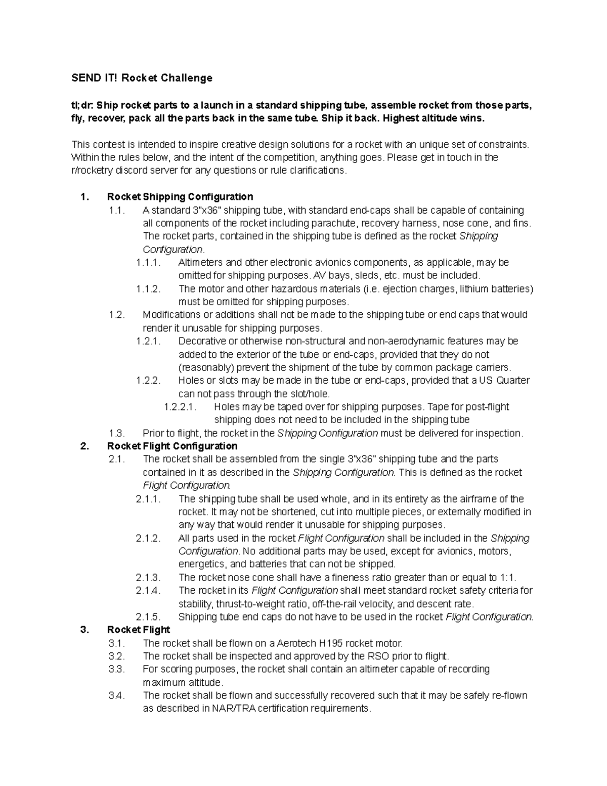 SEND IT Rocket Challenge - SEND IT! Rocket Challenge tl;dr: Ship rocket ...