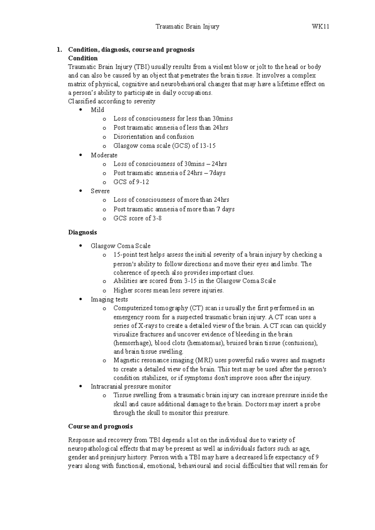 TBI-proforma - Traumatic Brain Injury Proforma - 1. Condition ...