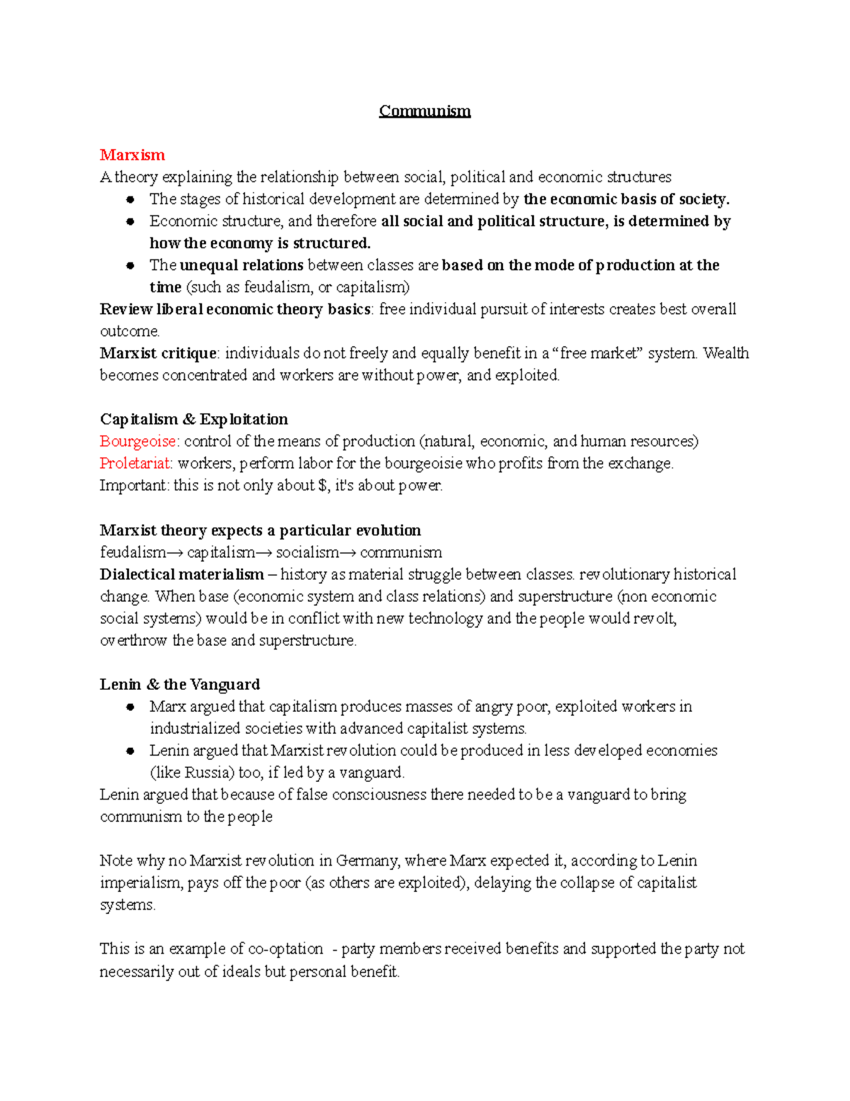 Posc 105 - week 12 - Communism Marxism A theory explaining the ...