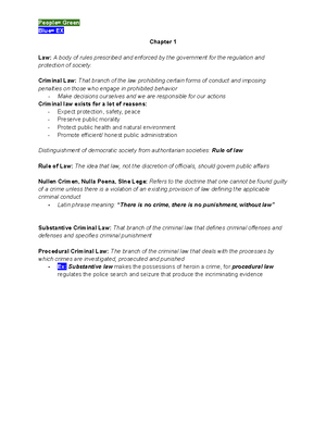 Criminal law exam 1 notes - EXAM 1 STUDY GUIDE CRIMINAL LAW Chapter 1 ...