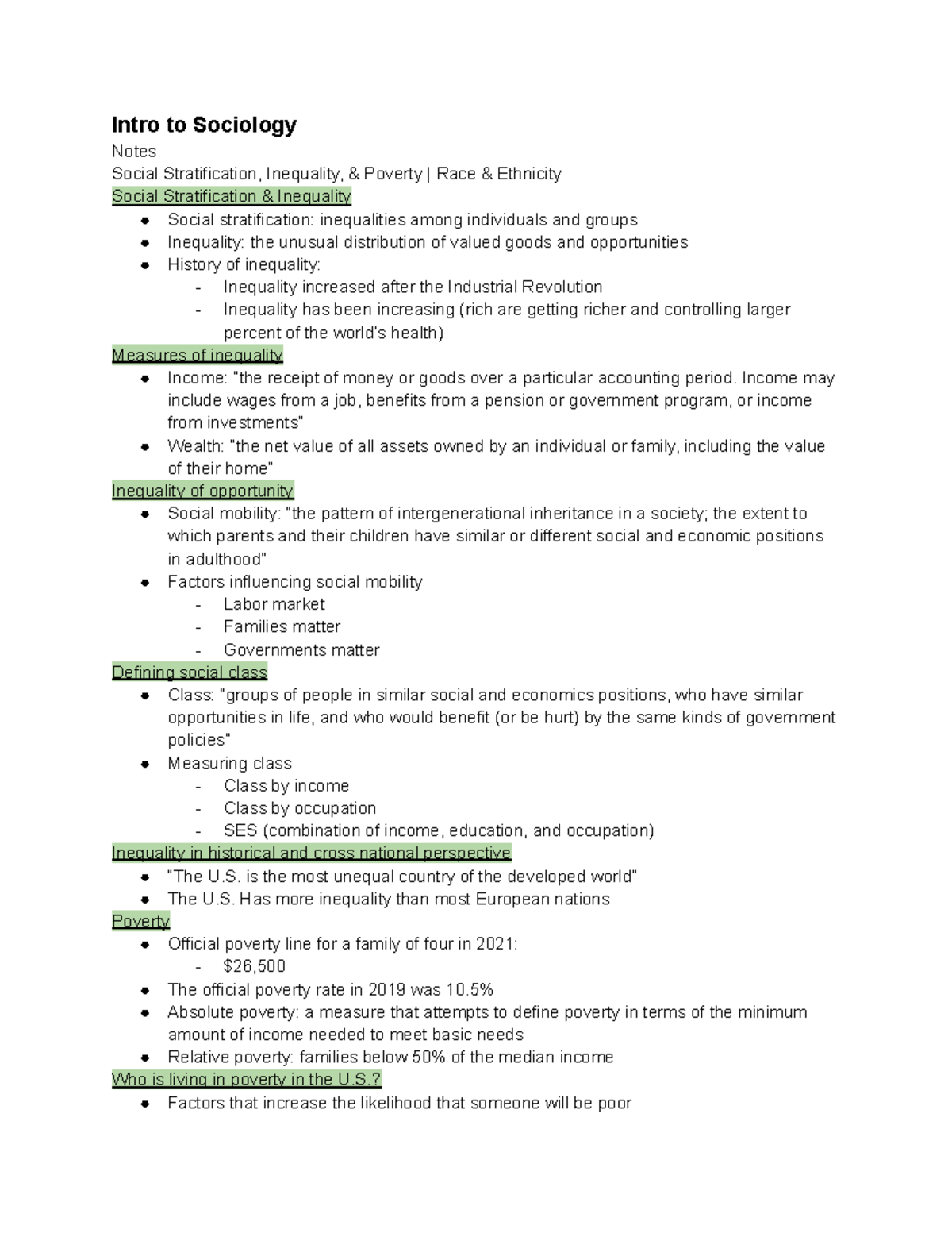 Intro to Sociology - Intro to Sociology Notes Social Stratification ...