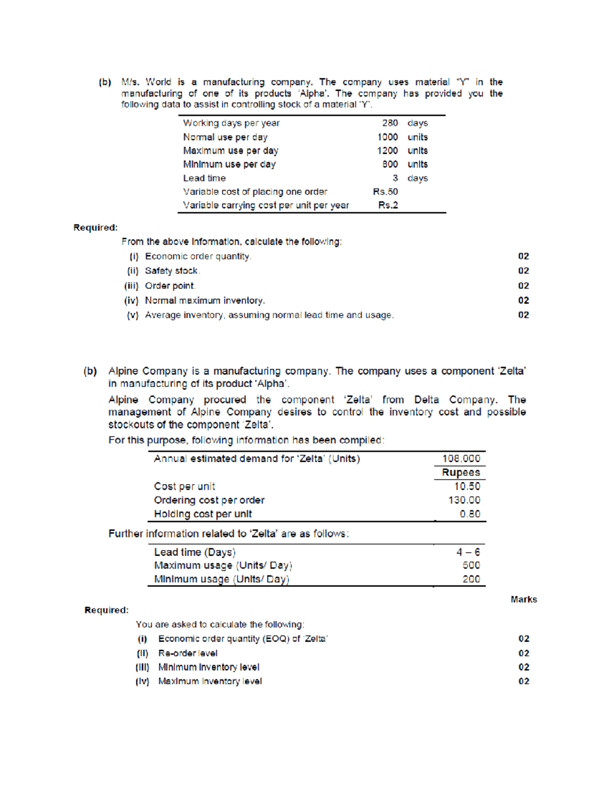 WC Pratice Questions Past papers - Cost & Management Accounting - Studocu