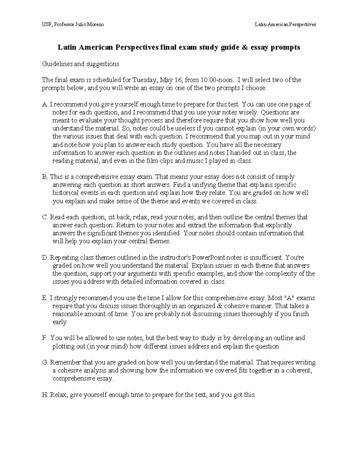 LAPspring 2023finalexamstudyguide - Latin American Perspectives final ...