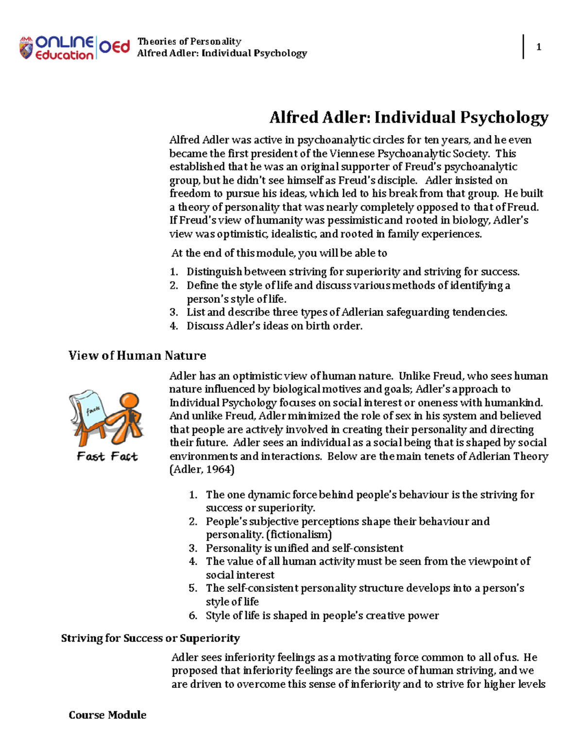 PSYC311 (Alfred Adler) - Alfred Adler: Individual Psychology 1 Alfred ...