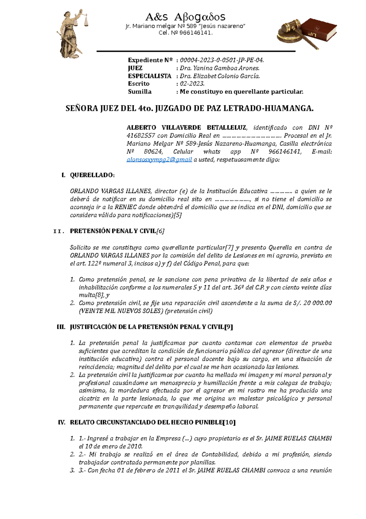 Constitución EN Querellante Particular - Jr. Mariano melgar Nº 589 ...