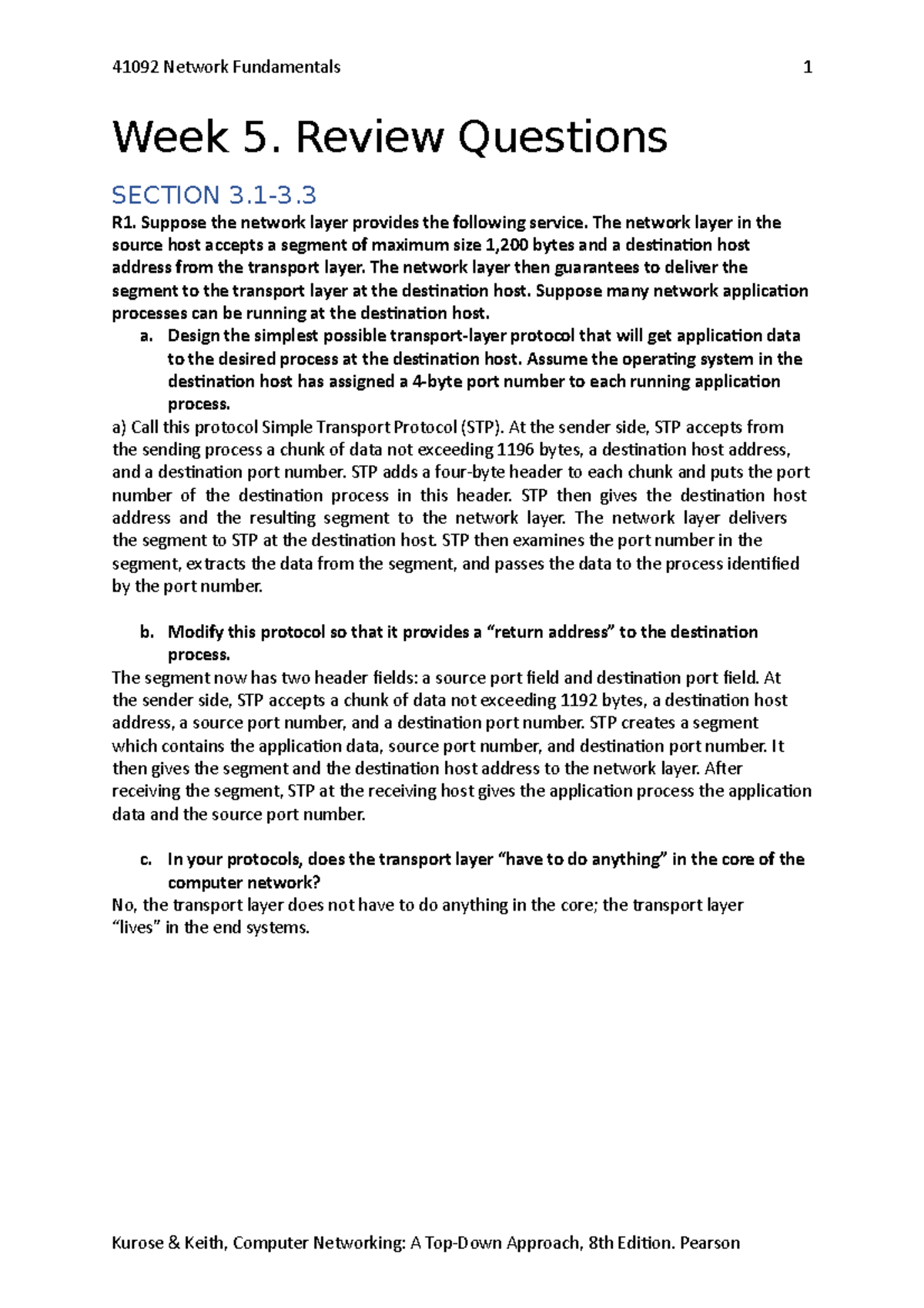 Week 5 - Review Questions - Week 5. Review Questions SECTION 3-3. R1 ...