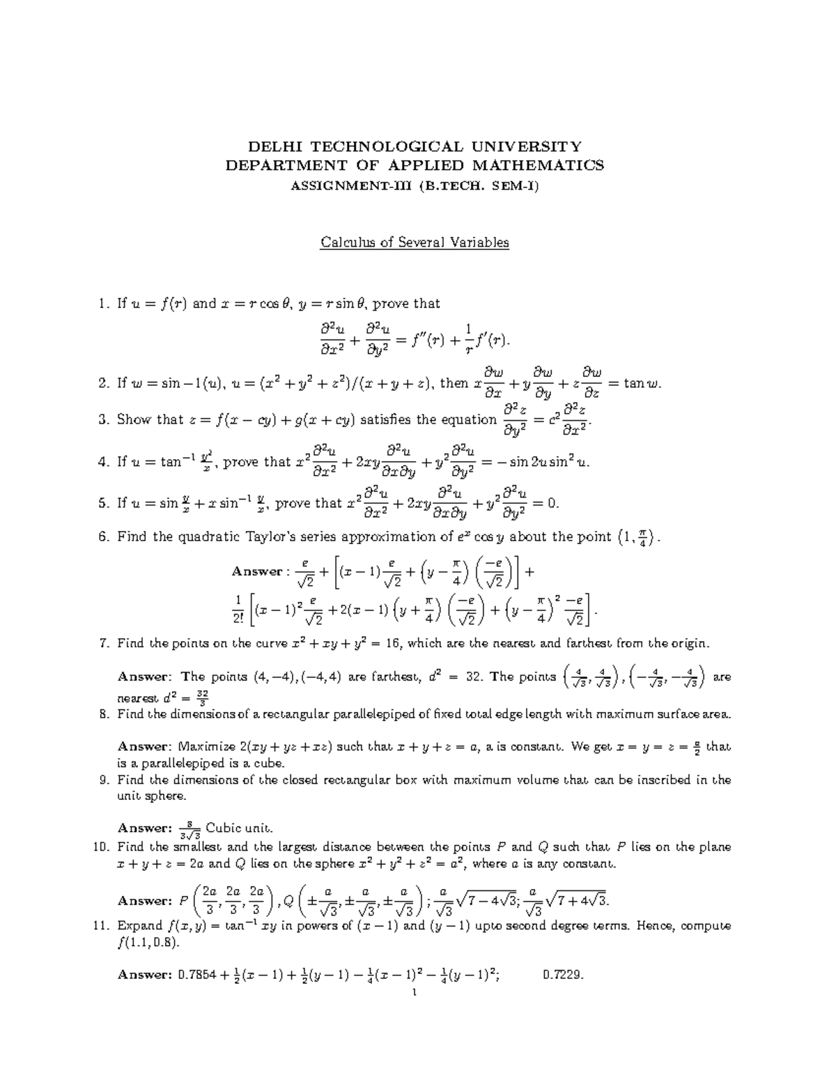 Assignment-III MA - Assignment topic-Calculus of several variables ...