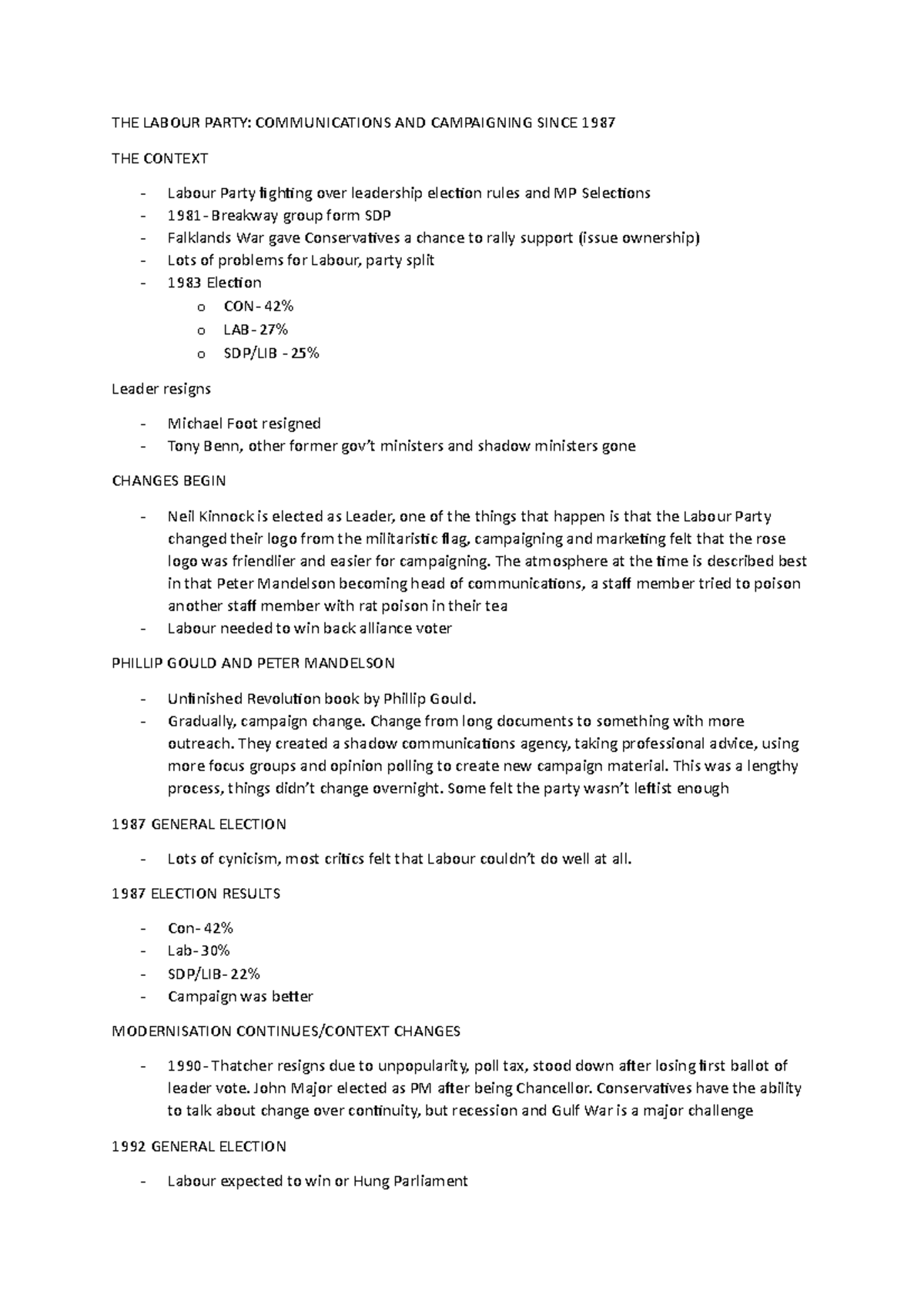 Lecture 3 - THE LABOUR PARTY: COMMUNICATIONS AND CAMPAIGNING SINCE 1 ...