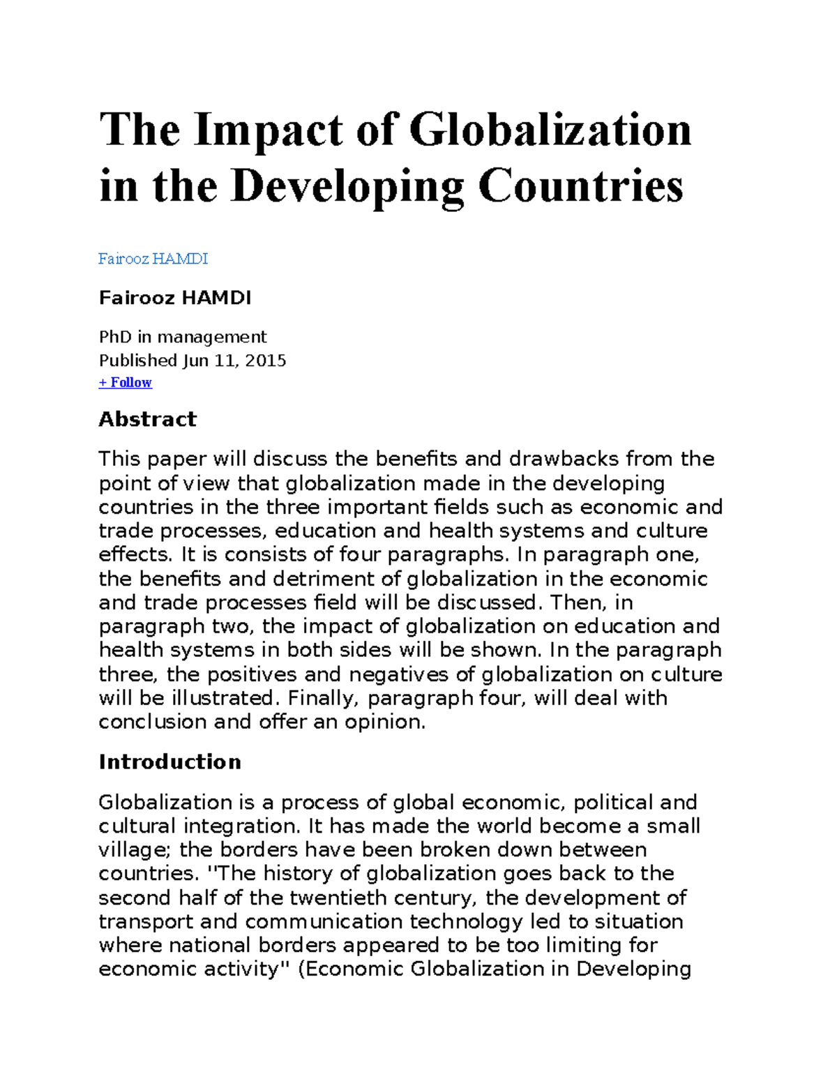 The Impact of Globalization in the Developing Countries - The Impact of ...