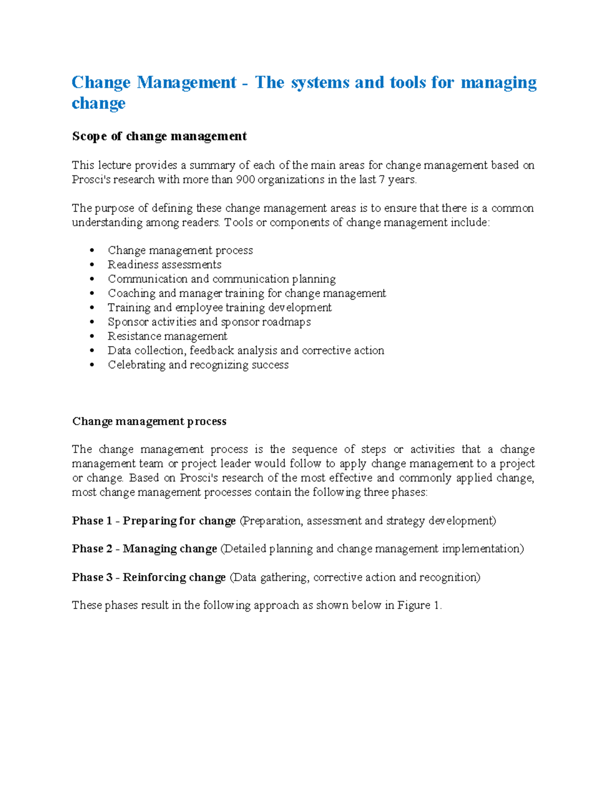 Change-Management Summary Notes - Change Management - The systems and ...