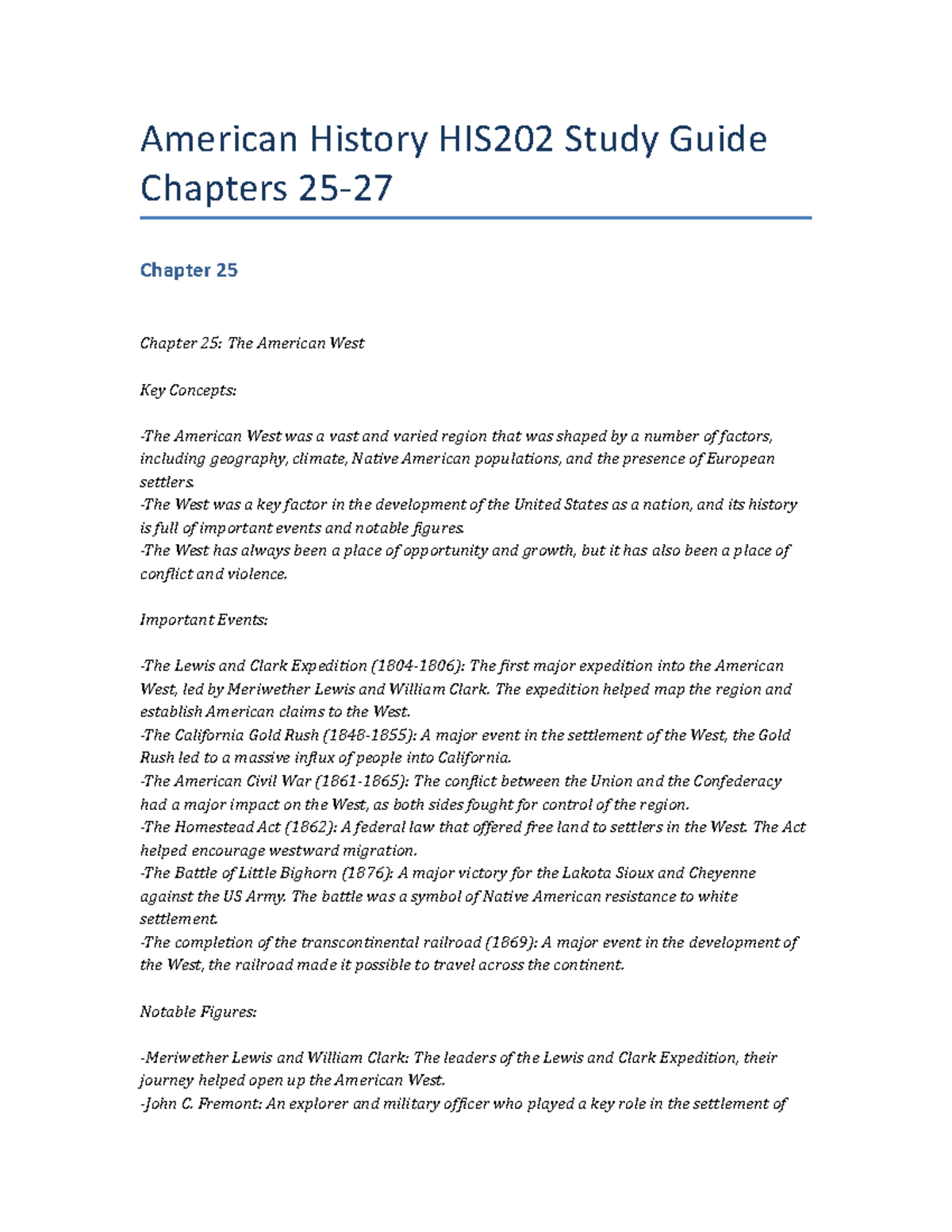 American History HIS202 Study Guide Chapters 25-27 - American History HIS202 Study Guide ...