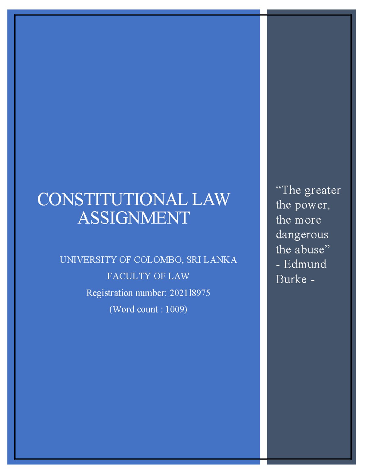 Constitutional Law Assignment 1 - CONSTITUTIONAL LAW ASSIGNMENT UNIVERSITY OF COLOMBO, SRI LANKA ...