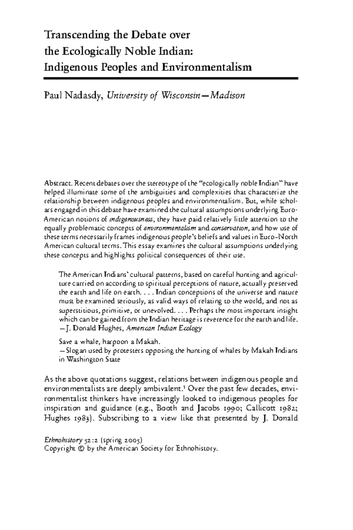 Nadasdy 2005 - notes - Transcending the Debate over the Ecologically ...