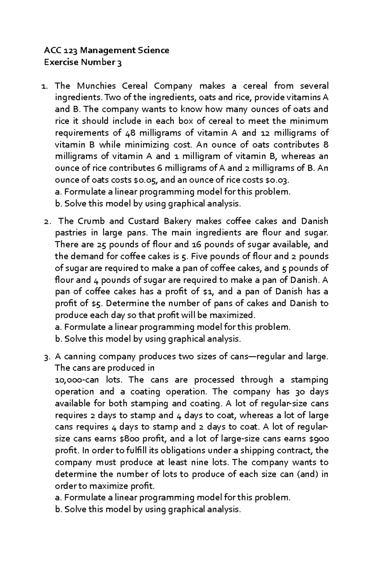 Probset in graphical method for college - ACC 123 Management Science ...