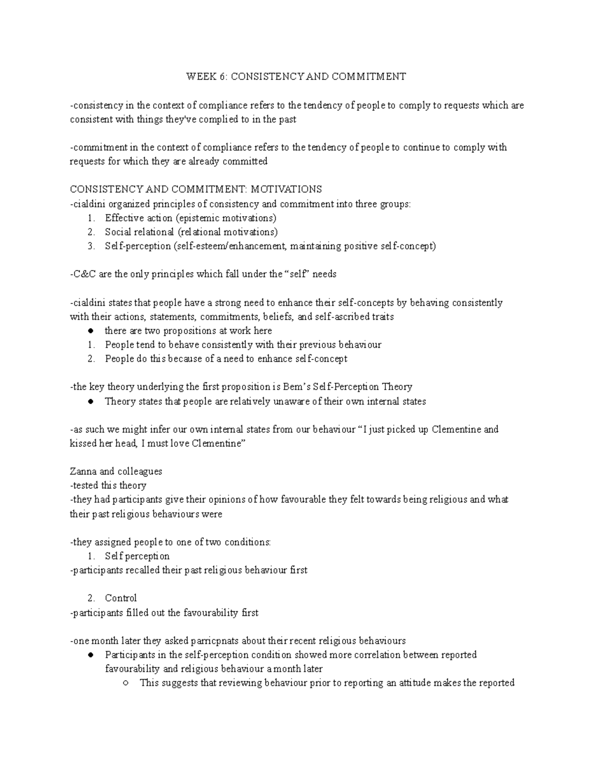 PSYC342 Consistency AND Commitment - WEEK 6: CONSISTENCY AND COMMITMENT ...