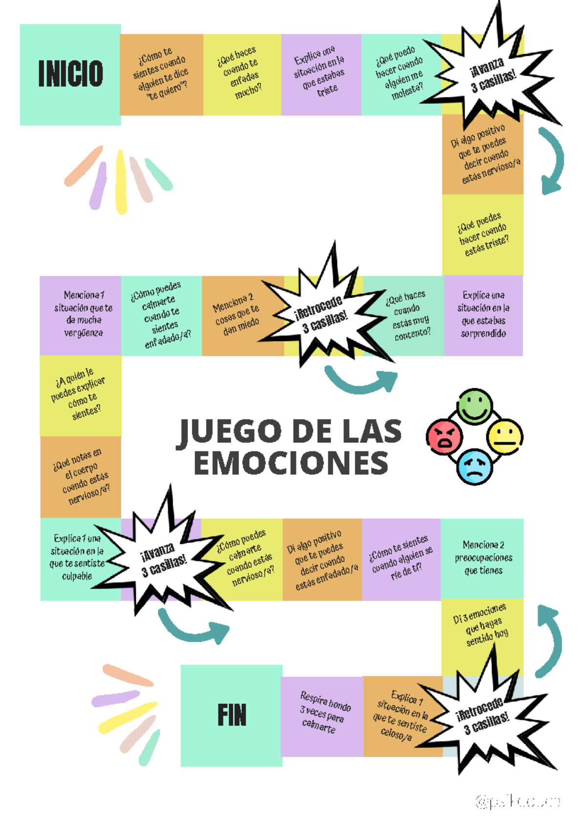 Juego de las emociones - INICIO FIN ¡Avanza 3 casillas! ¿Cómo te ...