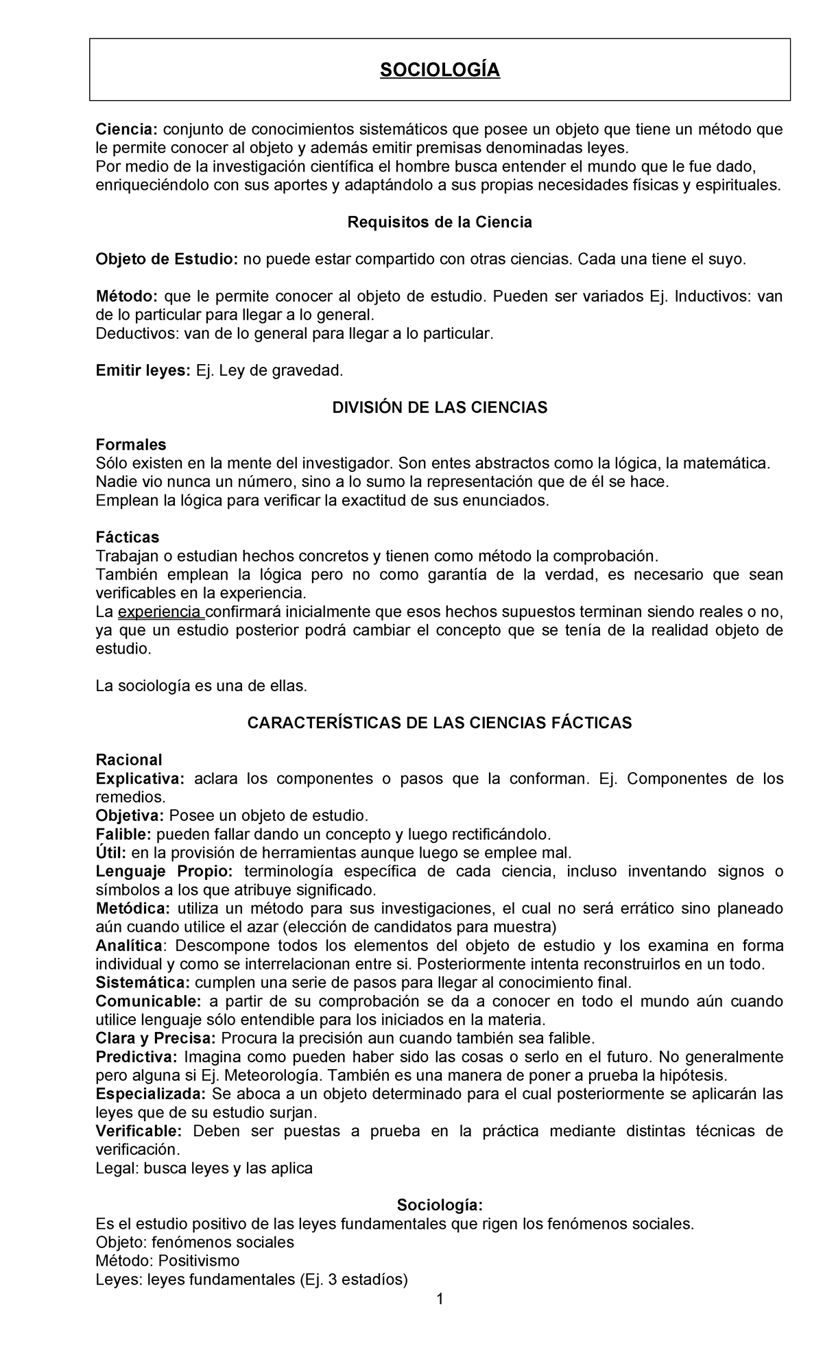 Sociología TODO - bhbhb - SOCIOLOGÍA Ciencia: conjunto de conocimientos ...
