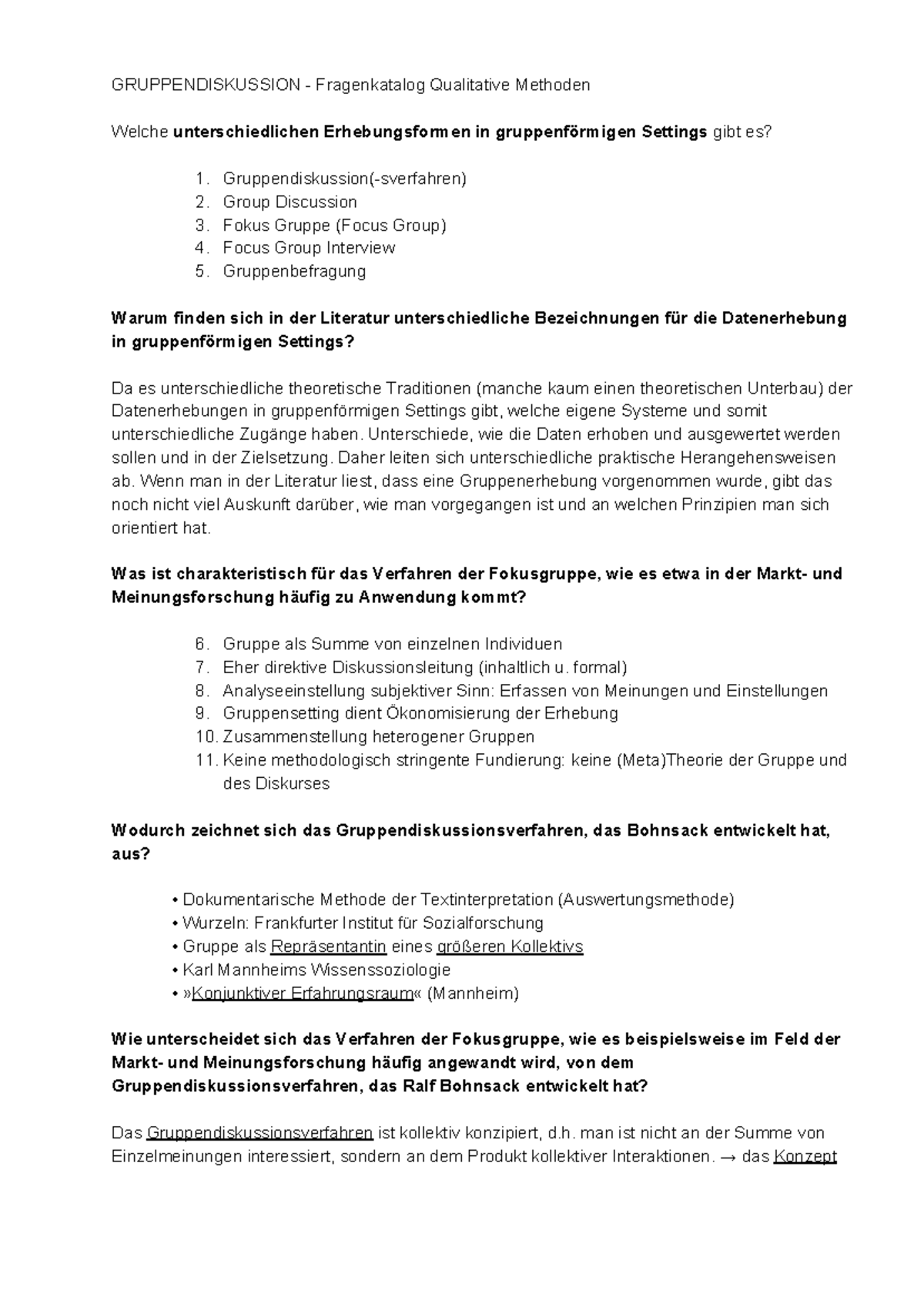 Fragenkatalog Gruppendiskussion: Qualitative Methoden - Welche ...