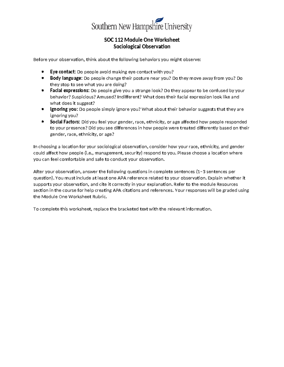 SOC 112 Module One Worksheet - SOC 112 Module One Worksheet ...