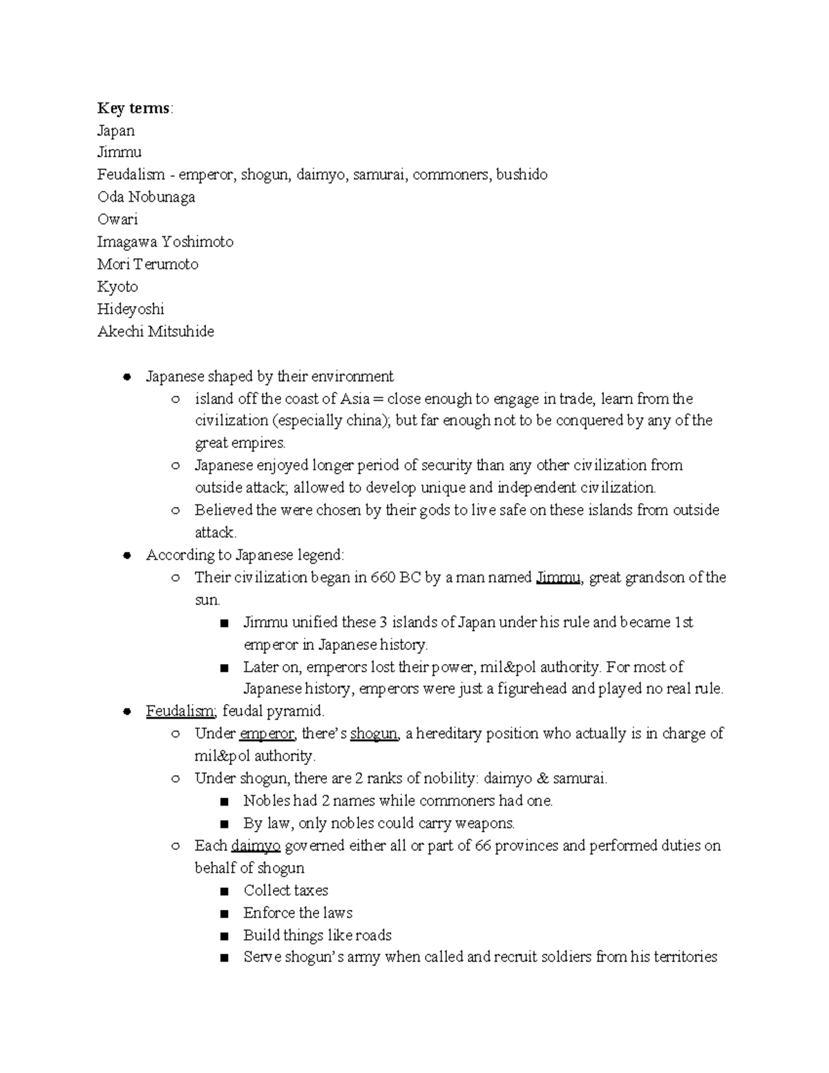 HIST010 - Japan 1 - Lecture notes 10 - Key terms : Japan Jimmu ...